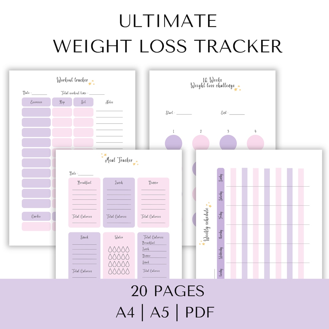 Ultimate Weight Loss Tracker Printable PDF A5 A4 Pink Purple - Etsy