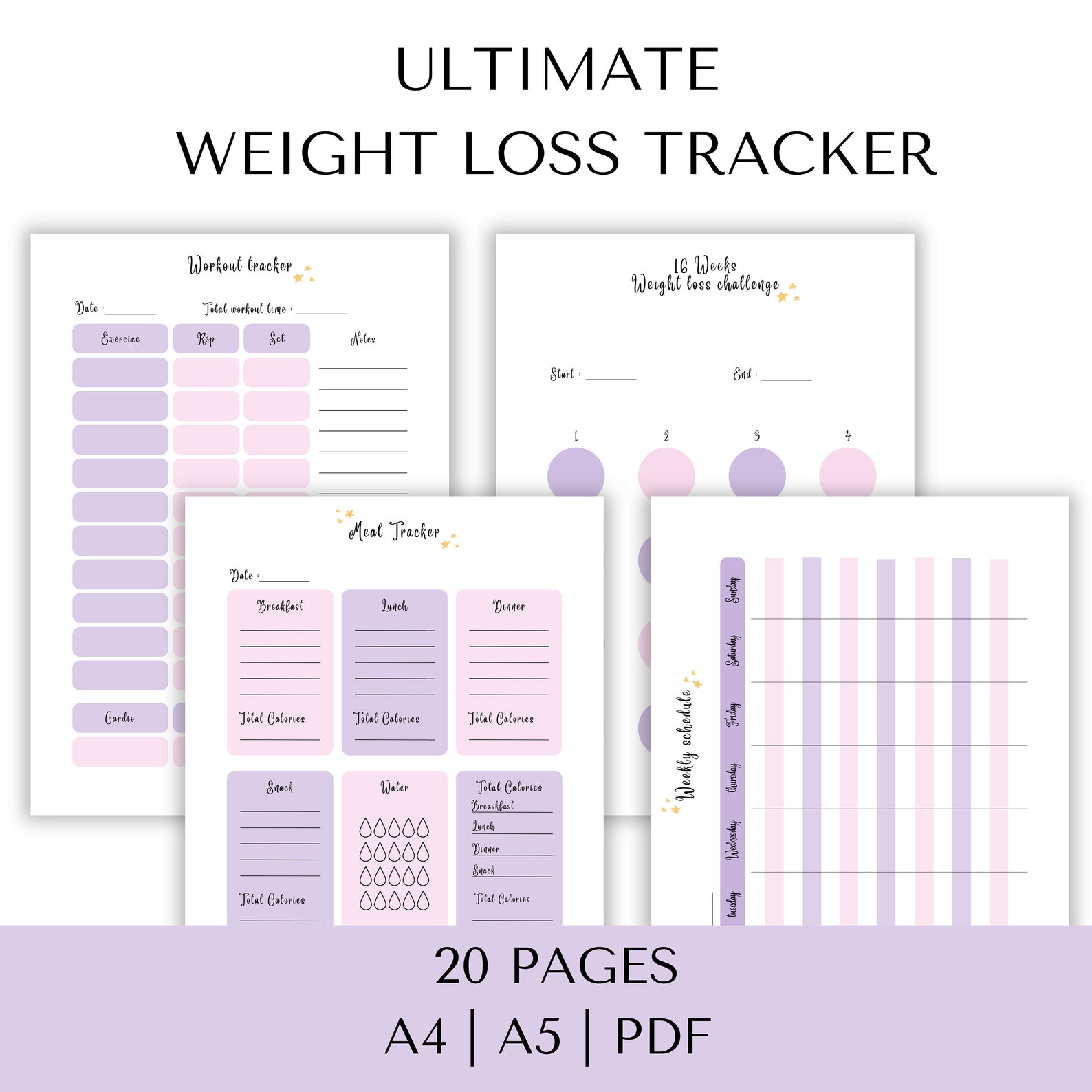 Ultimate Weight Loss Tracker Printable PDF A5 A4 Pink Purple - Etsy