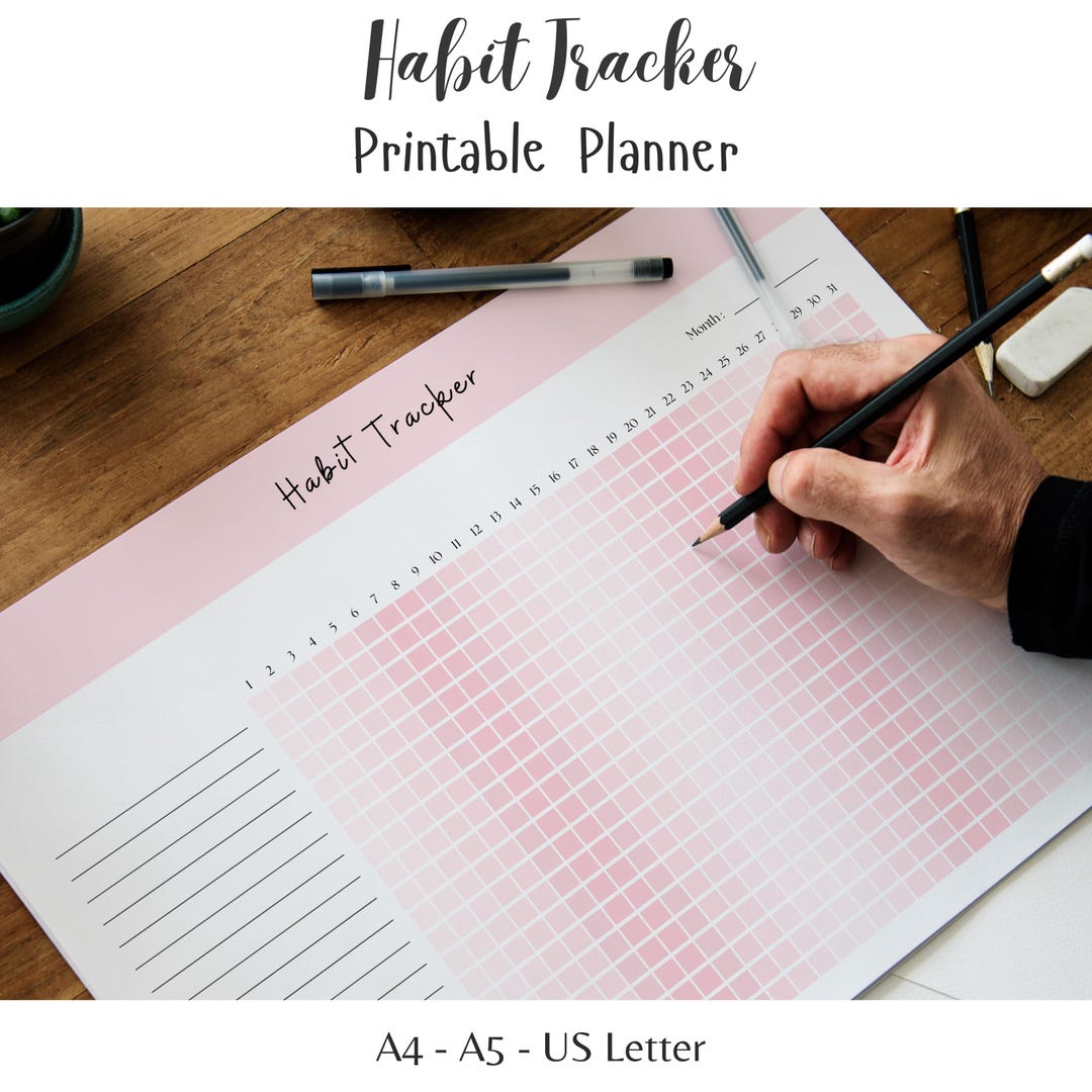 Monthly Habit Tracker Printable Planner PDF Pink A4 A5 Goal Tracker ...