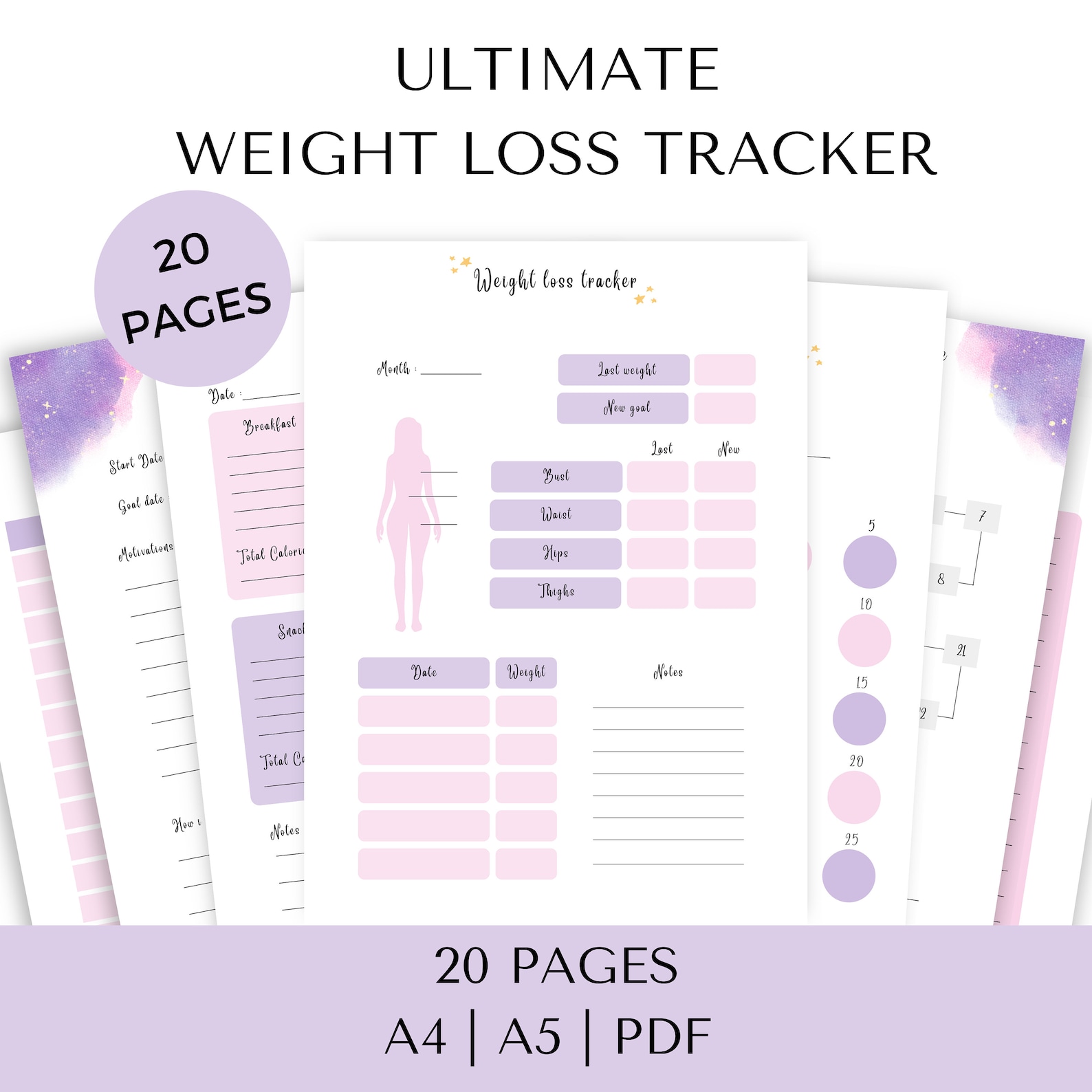 Ultimate Weight Loss Tracker Printable PDF A5 A4 Pink Purple - Etsy