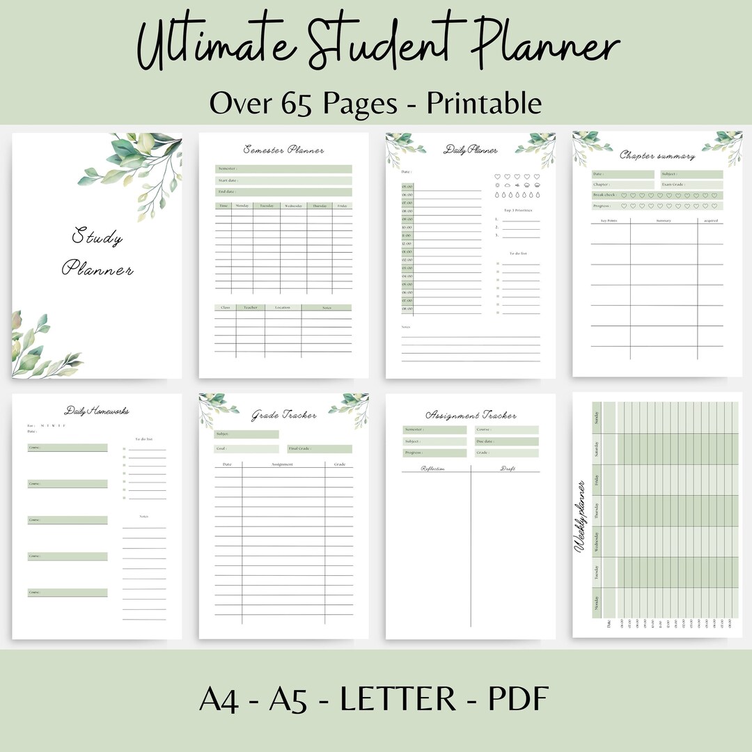 Study Planner Printable PDF A4 A5 Letter Bundle School College Planner ...