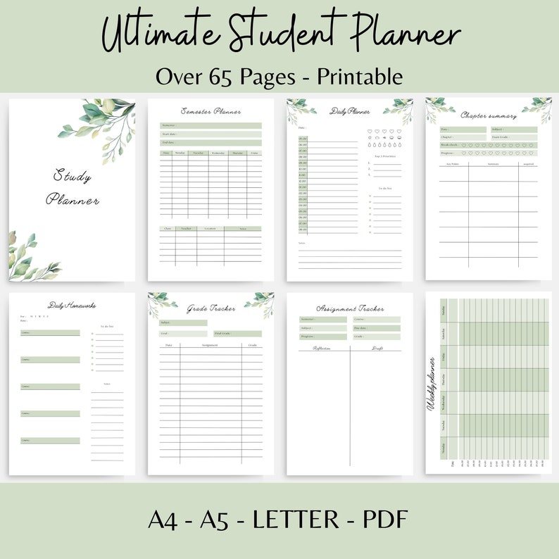 Study Planner Printable PDF A4 A5 Letter Bundle School College Planner ...