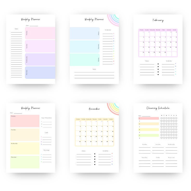 Printable Planner Bundle Colorful Rainbow PDF 2025 2026 2027 Daily ...