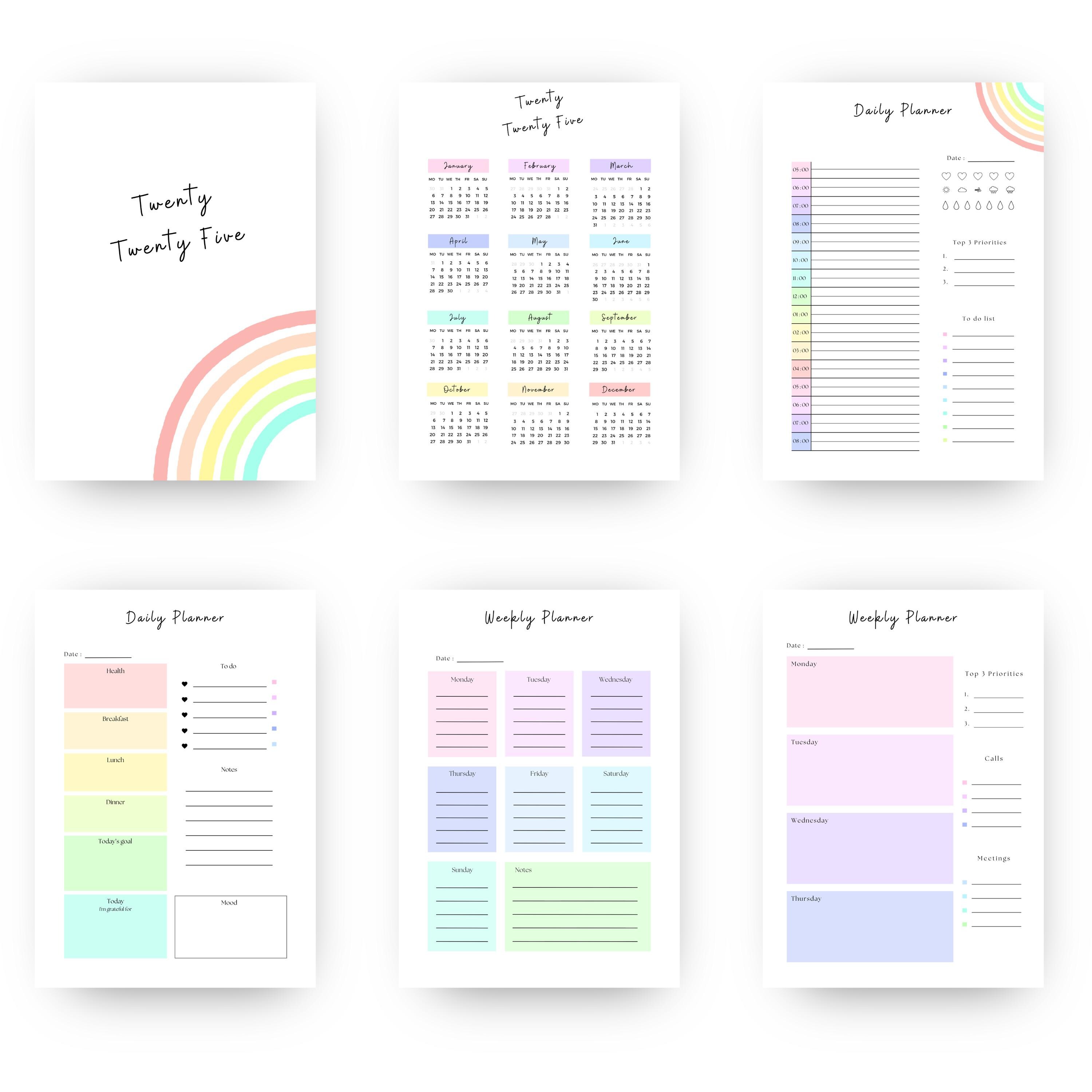 Printable Planner Bundle Colorful Rainbow PDF 2025 2026 2027 Daily ...
