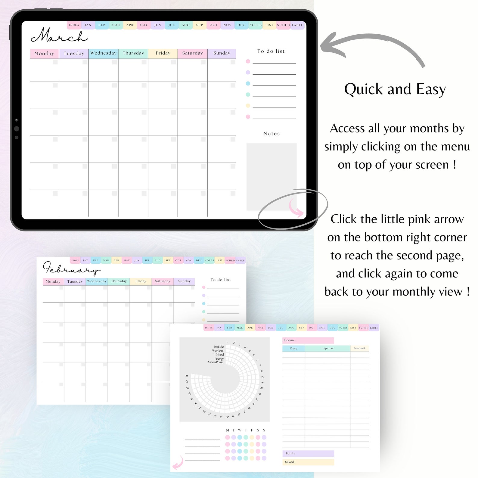 Monthly Digital Planner Goodnotes Template Colorful Planner, Digital ...