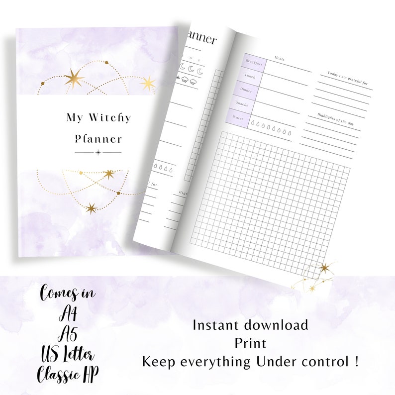 Witchy Printable Planner Bundle Purple A5 Inserts, Mystical A4 Pages ...