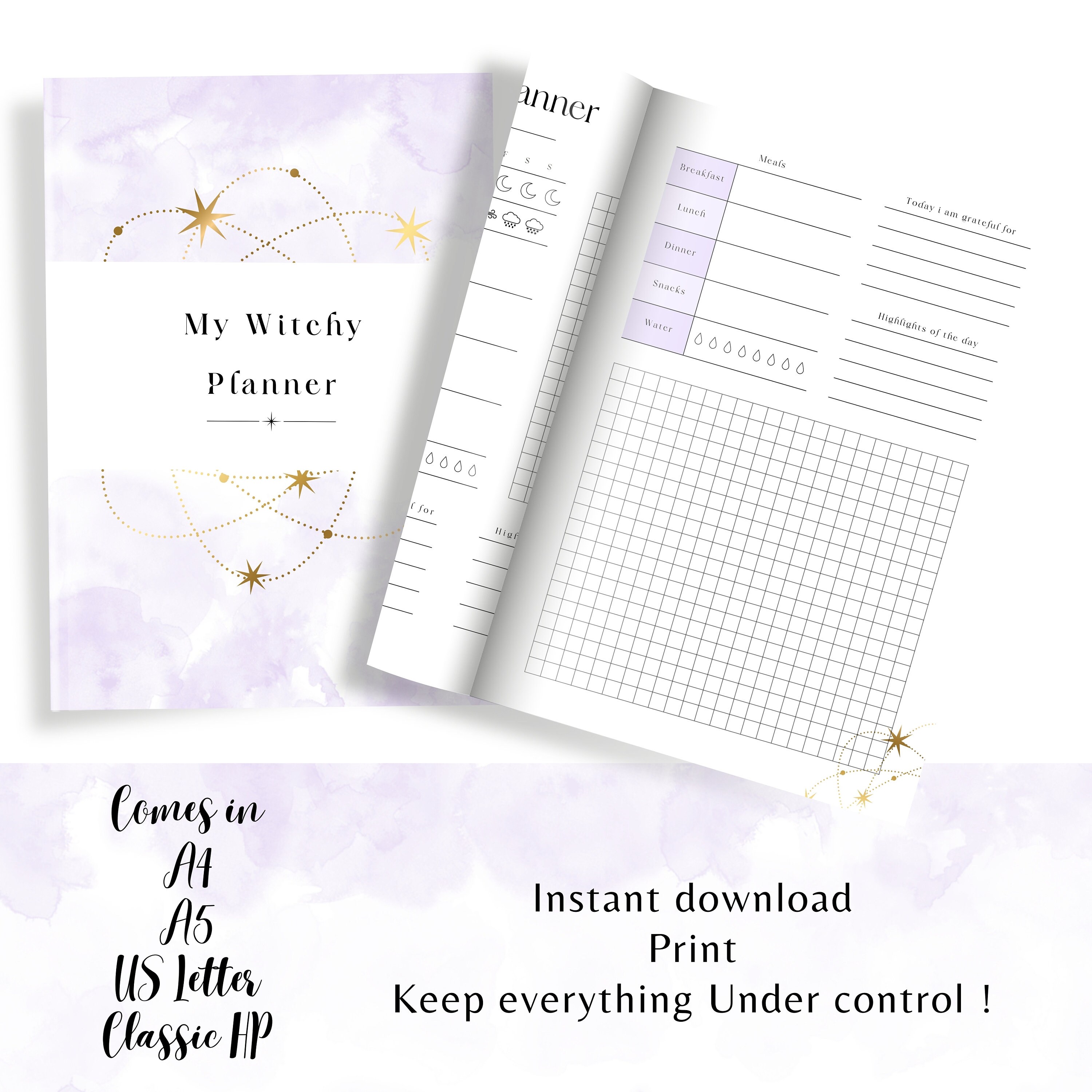Witchy Printable Planner Bundle Purple A5 Inserts, Mystical A4 Pages ...
