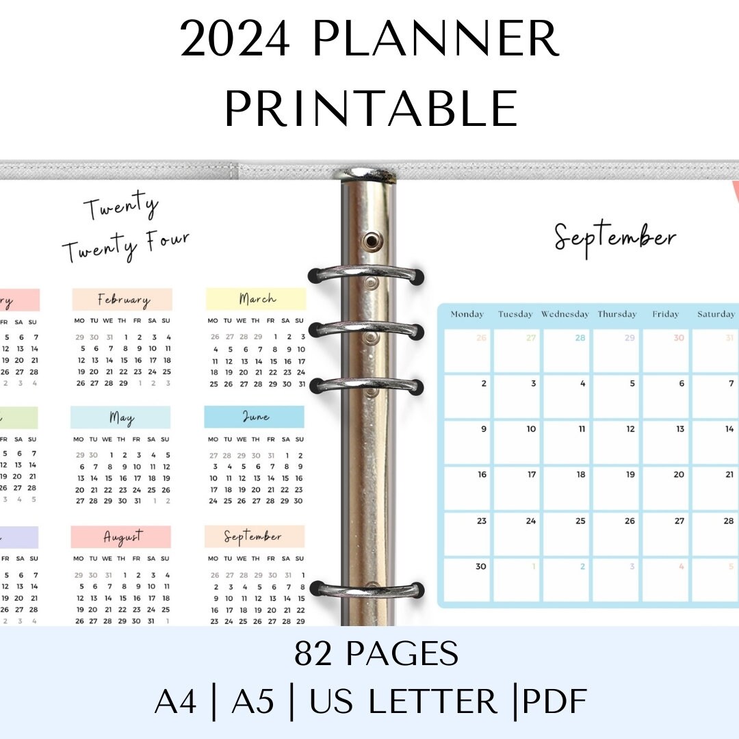 2024 Printable Planner PDF A5 A4 US LETTER Girly Cute Rainbow ...