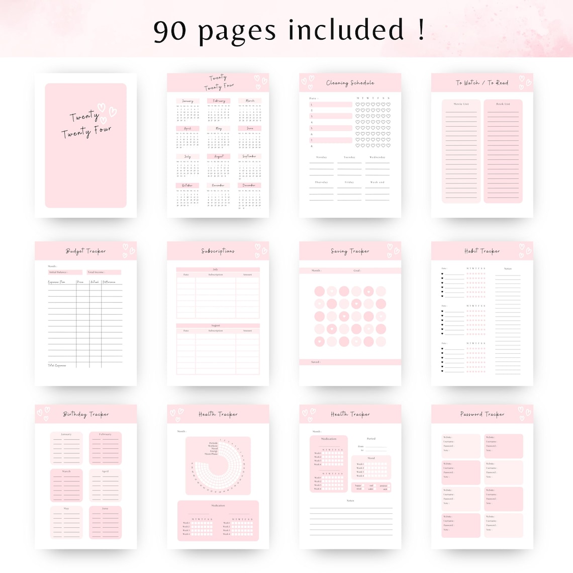 2025 Printable Planner Bundle Girly Pink Heart PDF 2026 Daily A5 ...