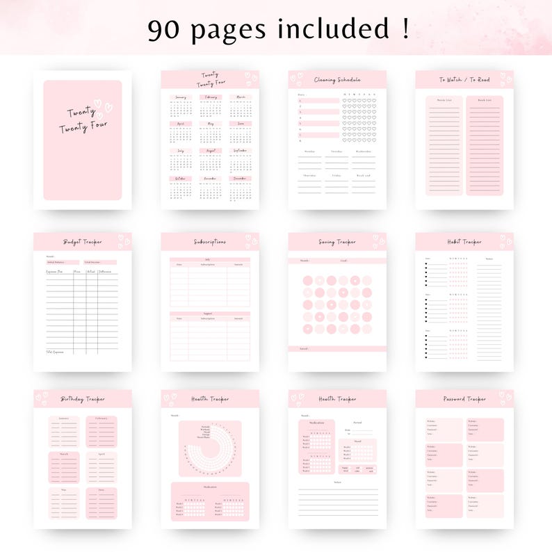 2025 Printable Planner Bundle Girly Pink Heart PDF 2026 Daily A5 ...