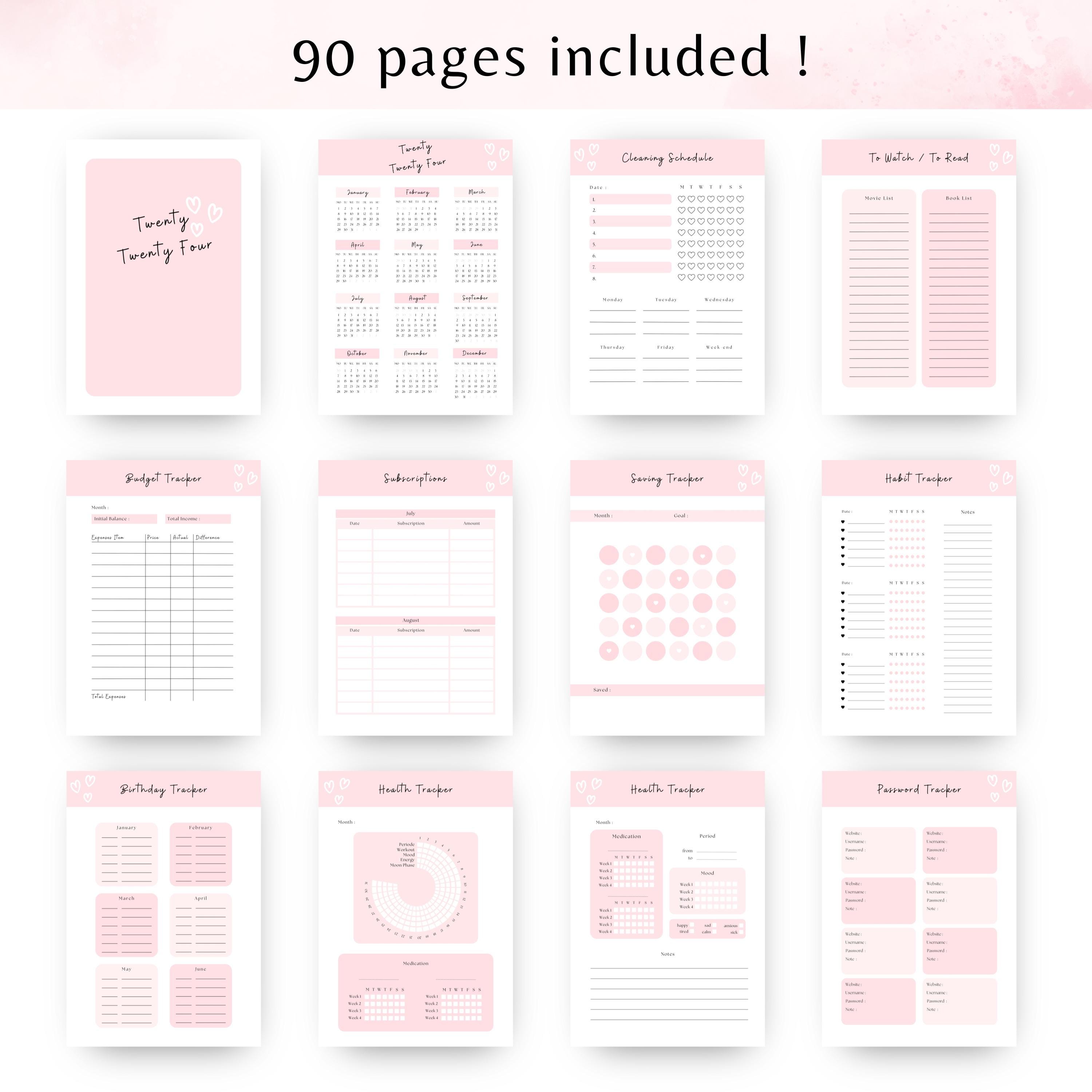 2025 Printable Planner Bundle Girly Pink Heart PDF 2026 Daily A5 ...