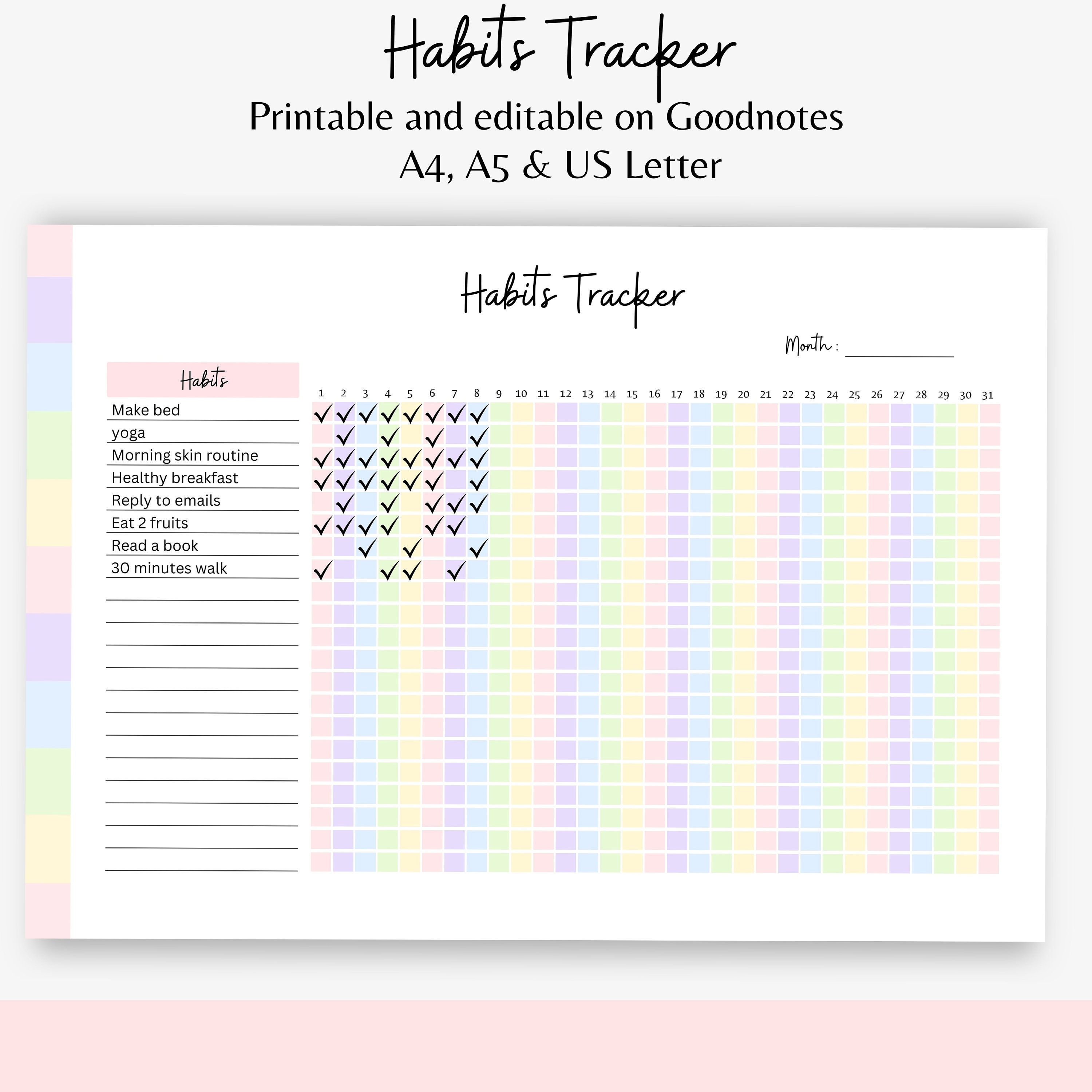 Monthly Habit Tracker Printable Planner PDF Pink A4 A5 Goal Tracker ...