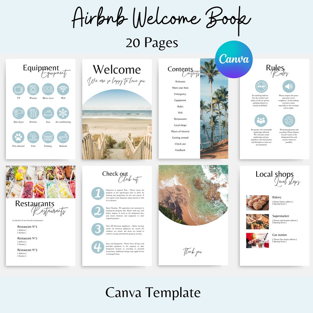 Welcome Book Template, Airbnb Welcome Guide, Editable Canva Airbnb ...