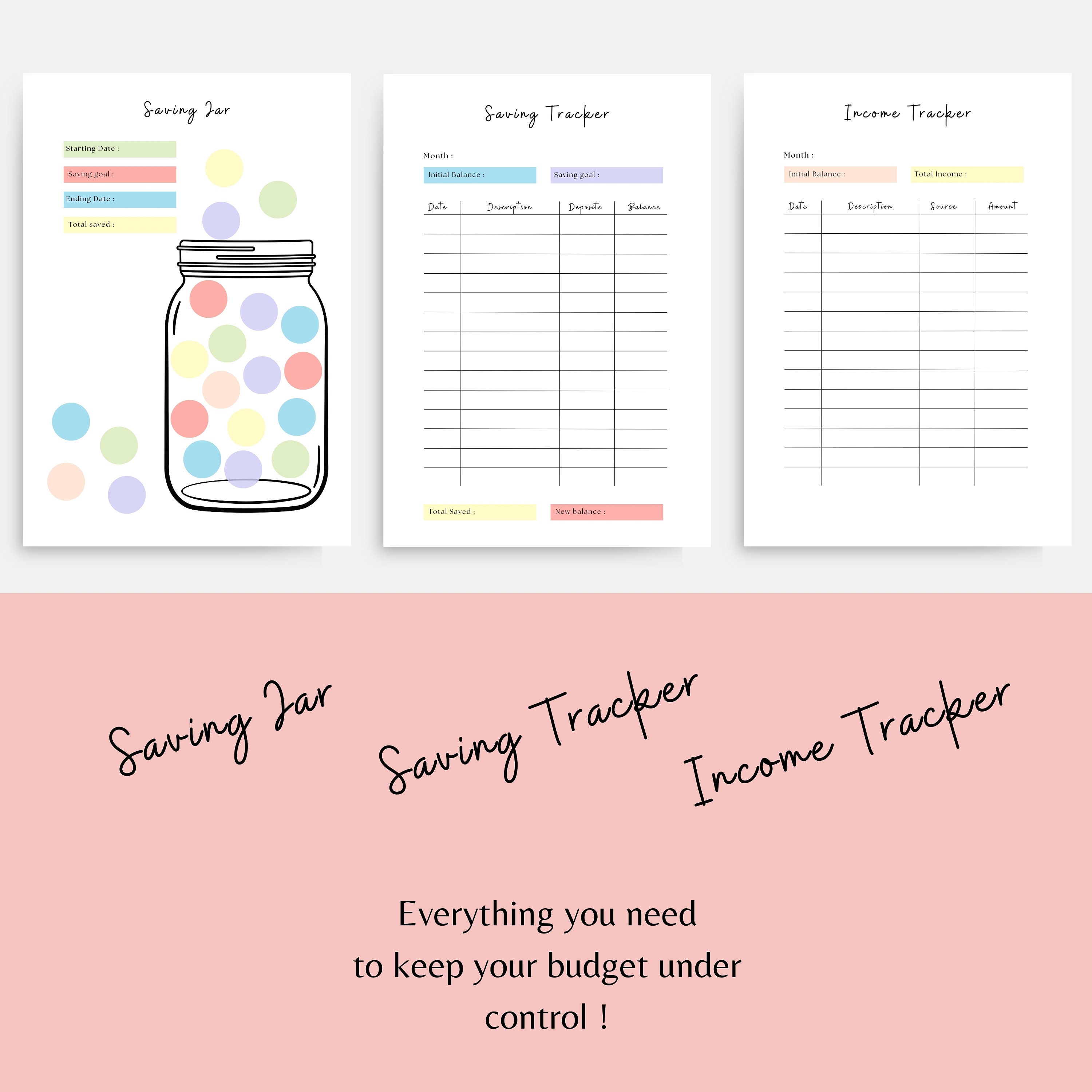 Budget Tracker Printable PDF Planner Set Bill Tracker Saving Tracker ...
