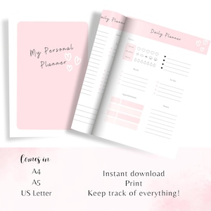 2025 Printable Planner Bundle Girly Pink Heart PDF 2026 Daily A5 ...