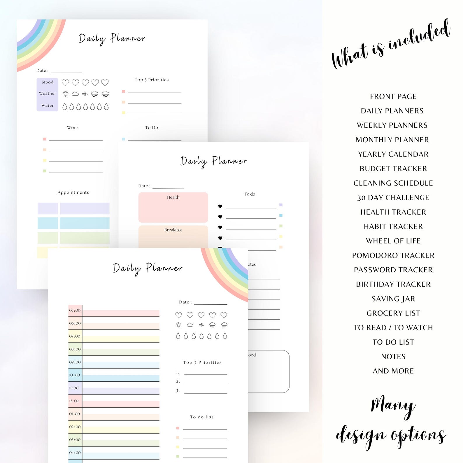Rainbow Planner Printable 2025 2026 2027 PDF, Agenda Insert, Daily ...