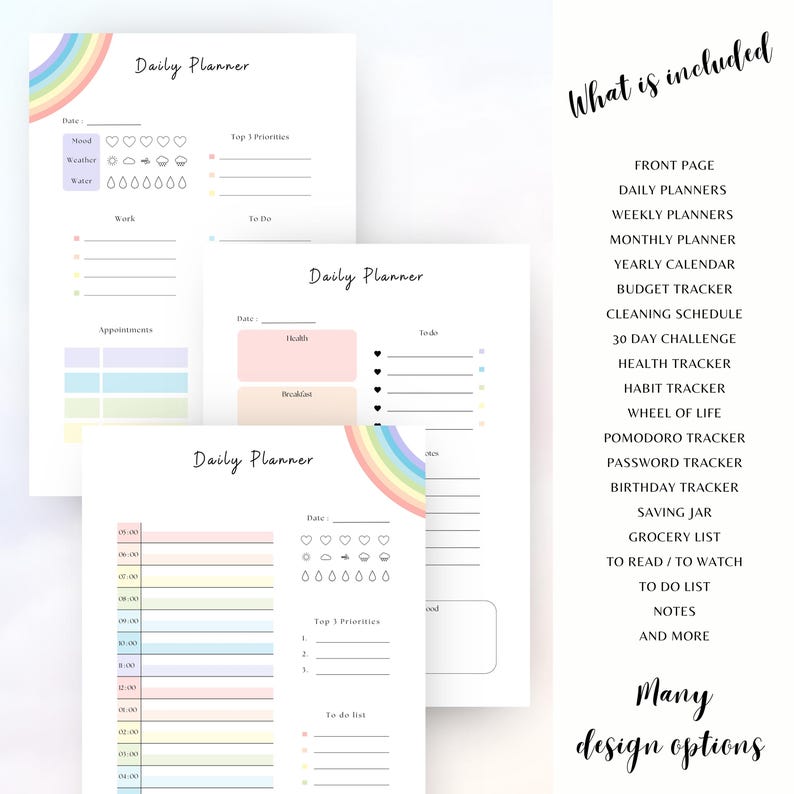 Rainbow Planner Printable 2025 2026 2027 PDF, Agenda Insert, Daily ...