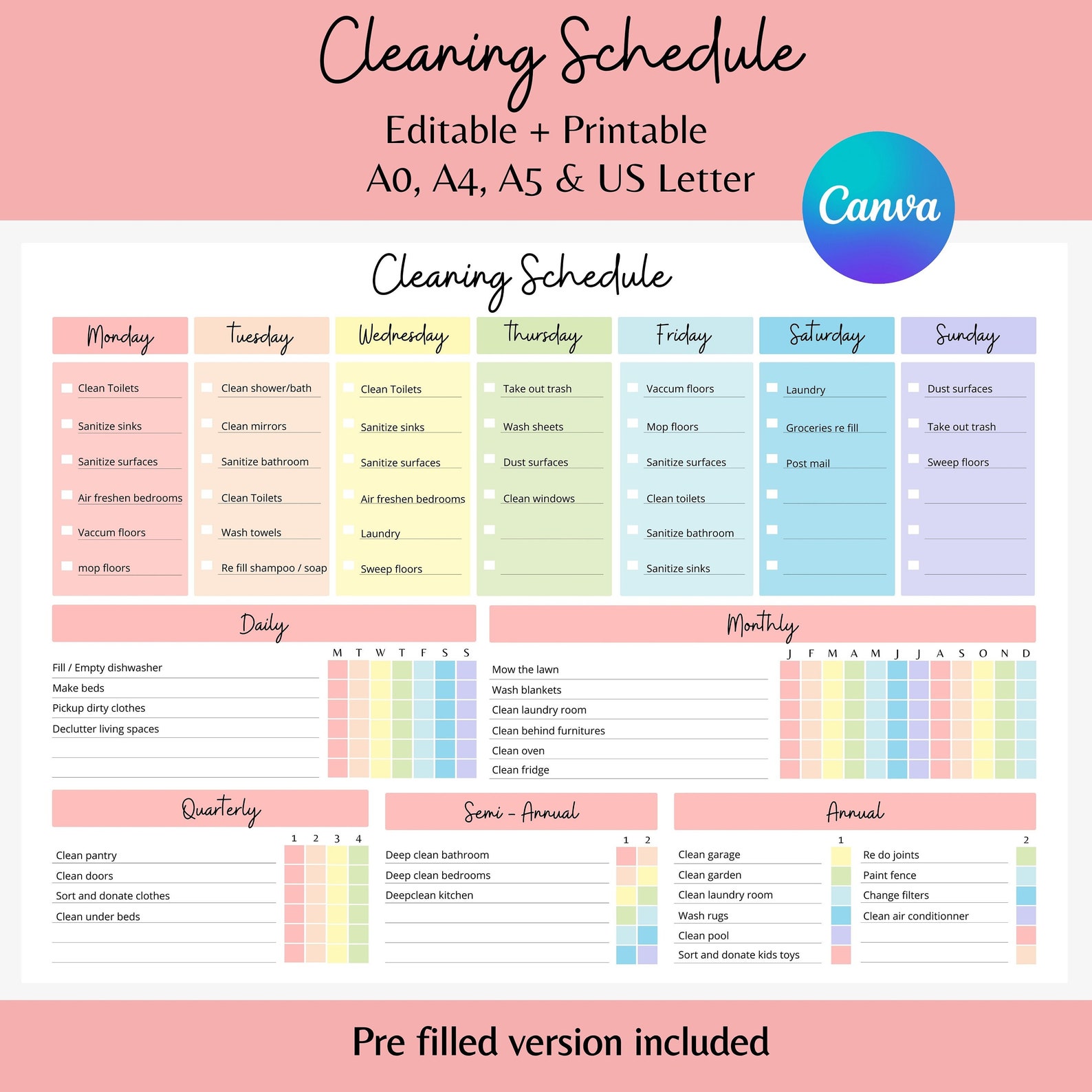Editable House Chores Checklist - Canva Template - Household Management ...