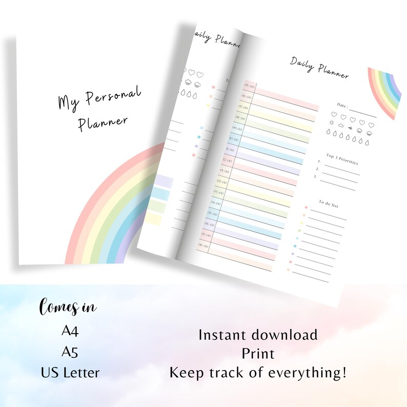 Rainbow Planner Printable 2025 2026 2027 PDF, Agenda Insert, Daily ...
