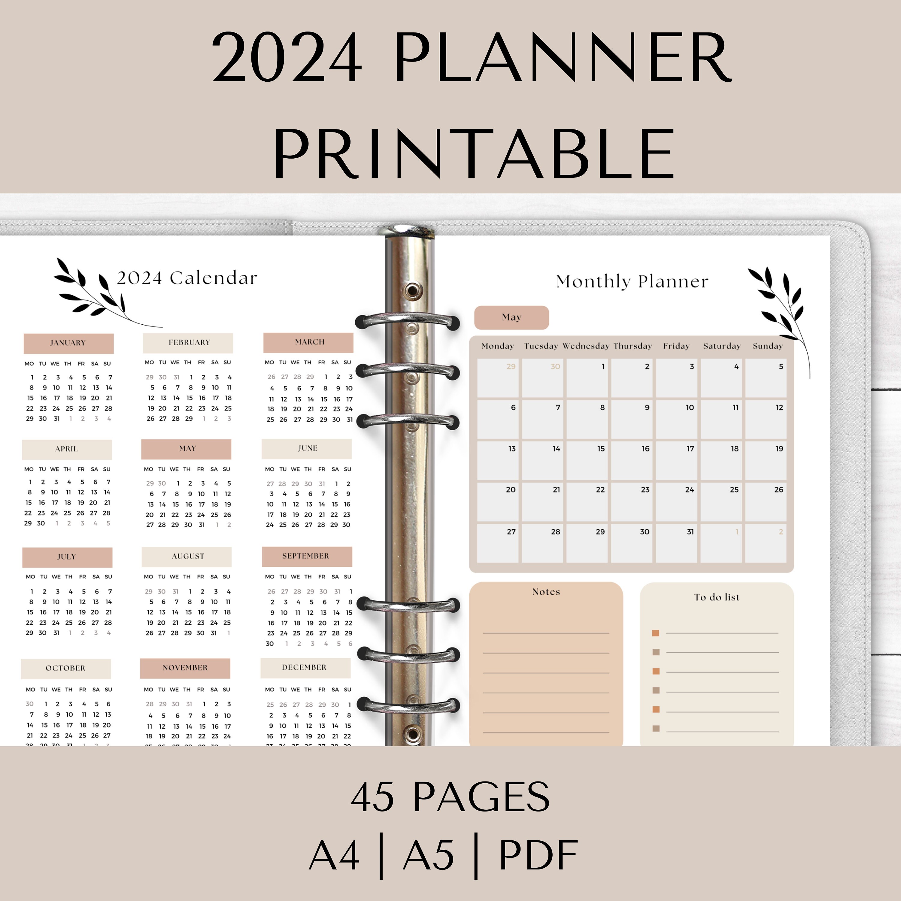 Printable 2024 Planner PDF Monthly Dated Daily Planner to Do - Etsy