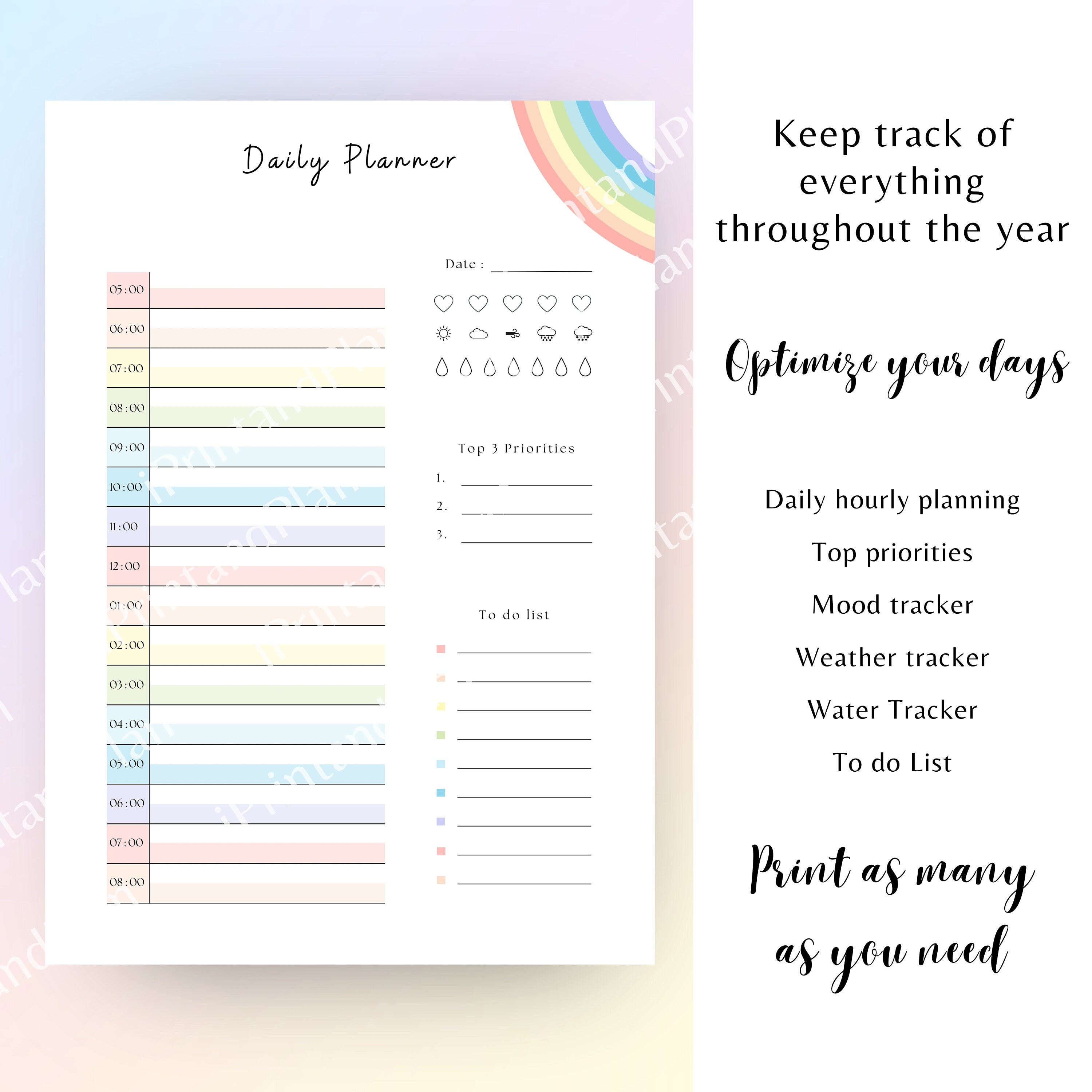 2024 Printable Planner Bundle Colorful Rainbow PDF 2025 2026 Daily ...