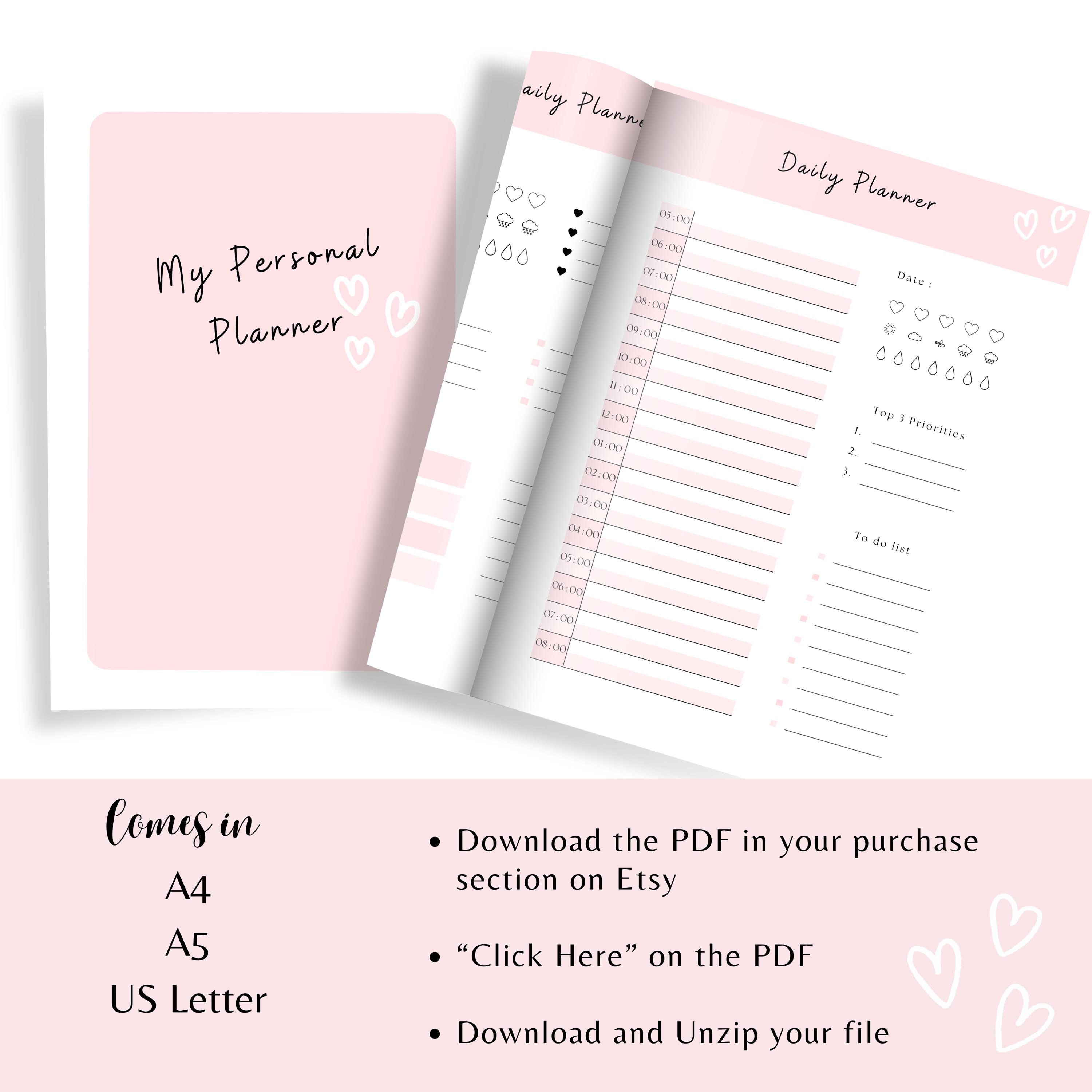 2025 Printable Planner Bundle Girly Pink Heart PDF 2026 Daily A5 ...