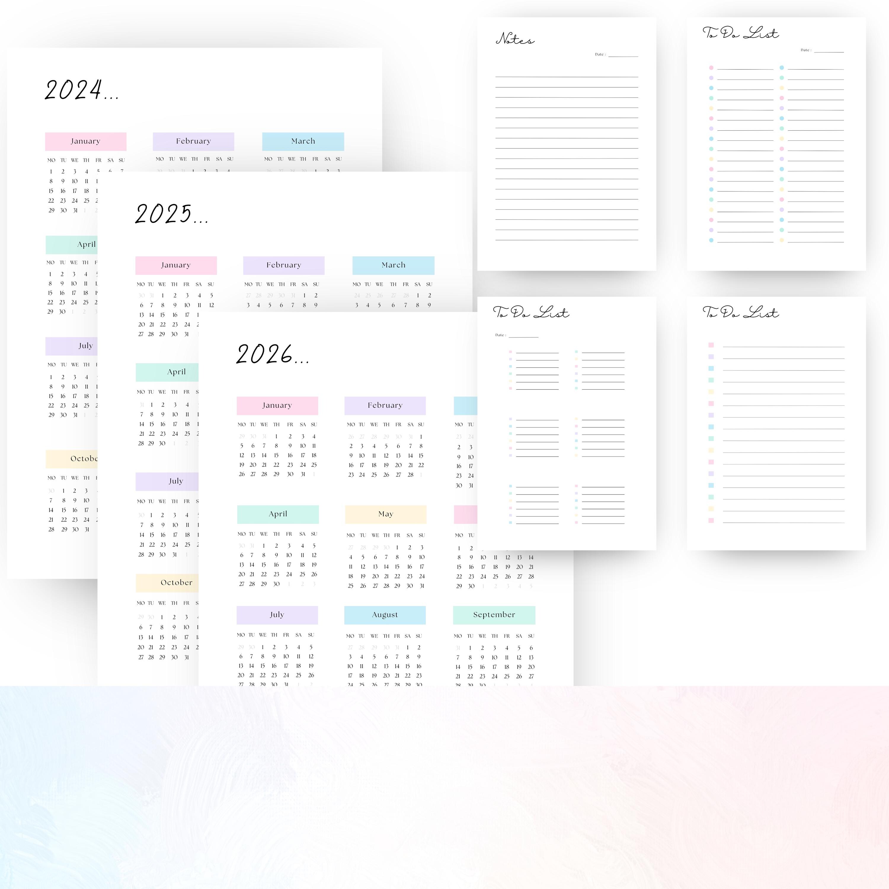 2025 Printable Planner Rainbow Pastel Colorful Bundle PDF 2026 Daily ...