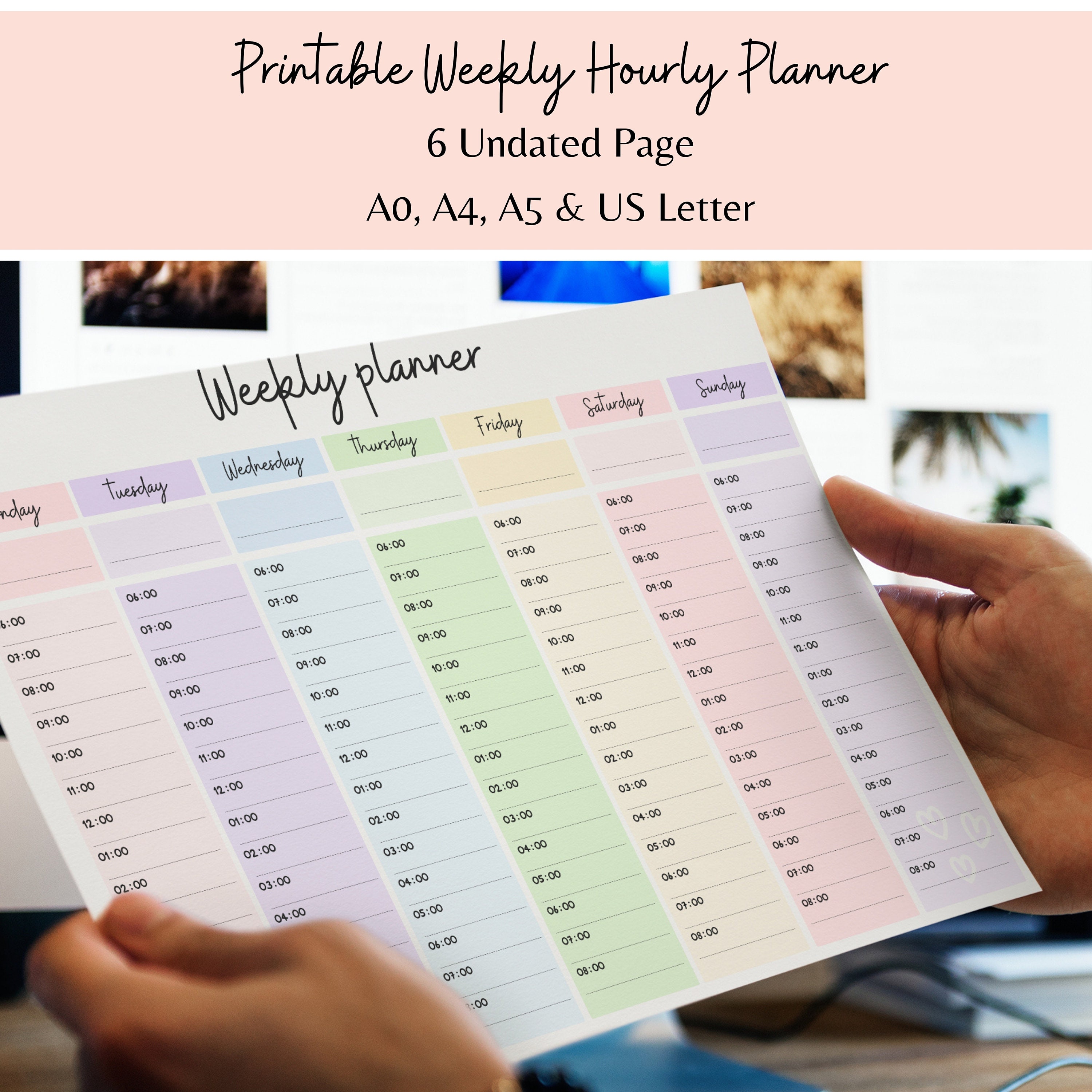 Weekly Planner Printable PDF, Hourly Schedule, Timetable, Planner ...
