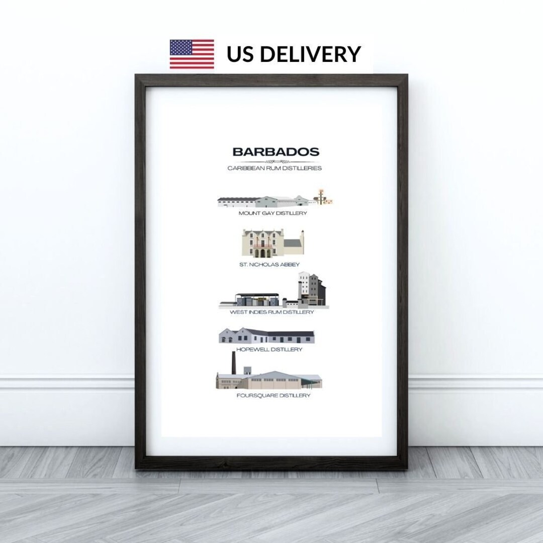 Barbados Rum Distilleries White Poster, Minimalist Design, Caribbean ...