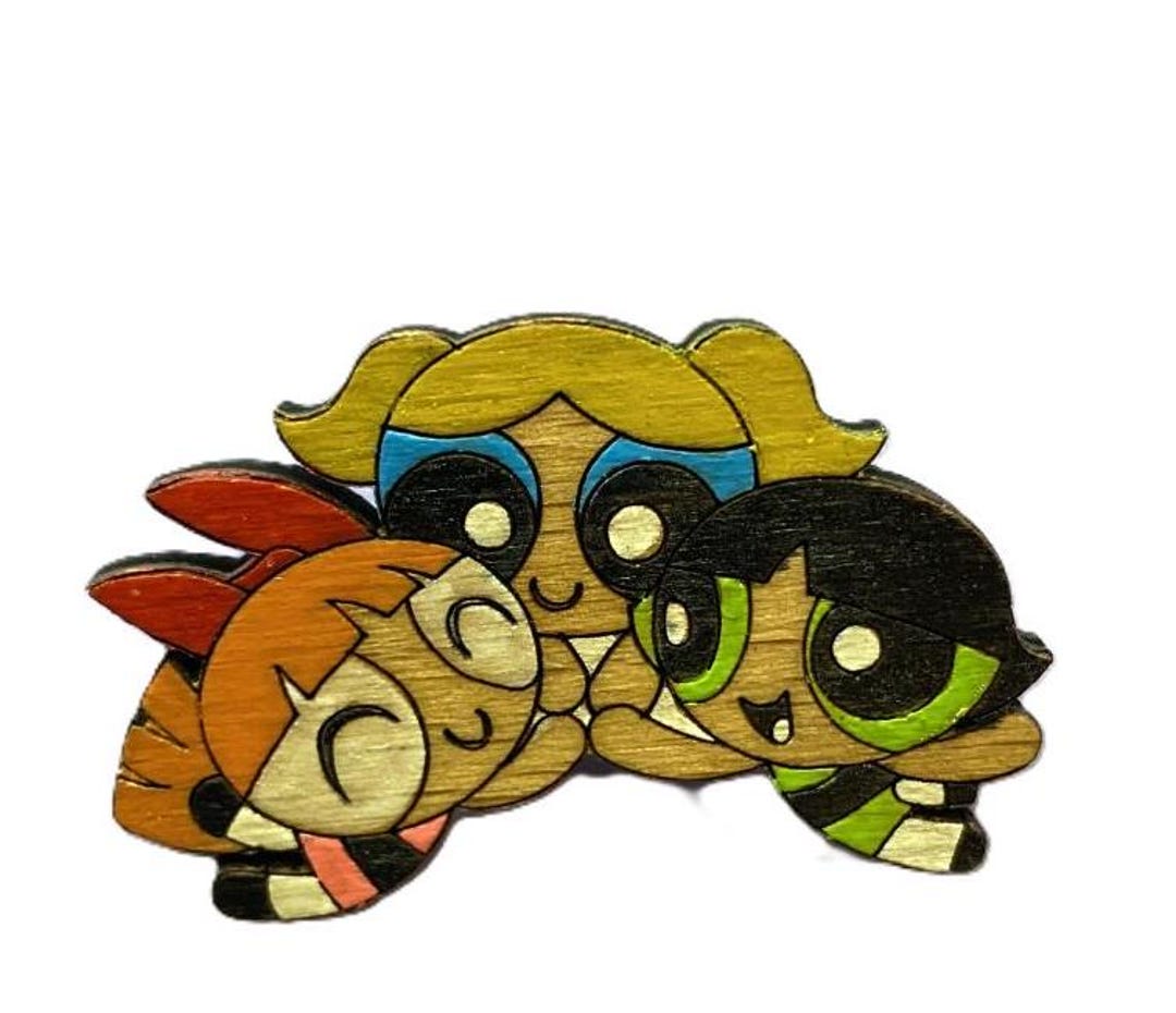 Powerpuff Girls Wooden Hand Painted Brooch Pin T Shirt Pins Scool Bag ...