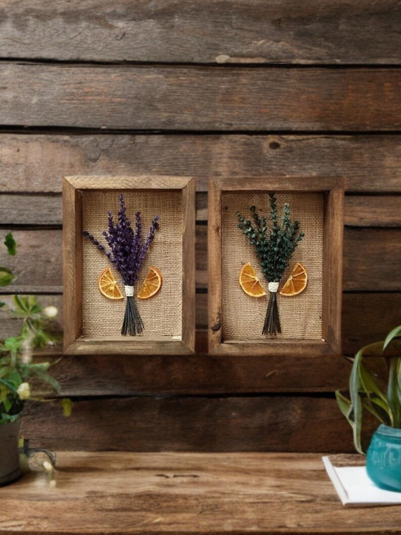 Rustic Dried Flower Wall Art Set Handmade Framed Burlap Decor With ...