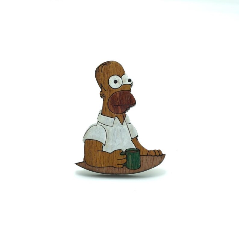 The Simpsons Homer Simpson Wooden Hand Painted Brooch Pin T Shirt Pins ...