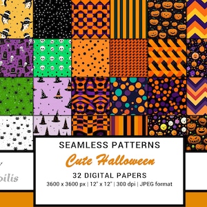 32 Cute Halloween Digital Papers | Halloween Seamless Patterns ...