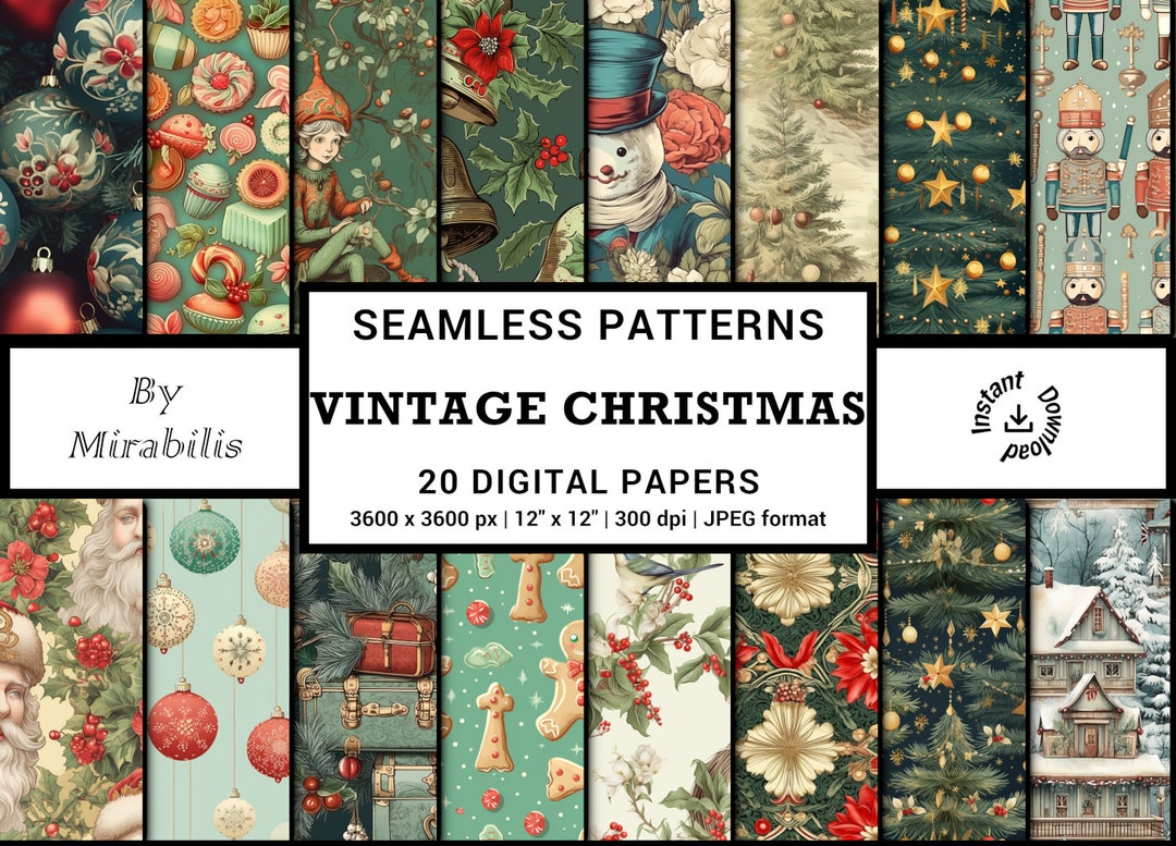 Vintage Christmas Digital Paper | Retro Digital Christmas Paper ...