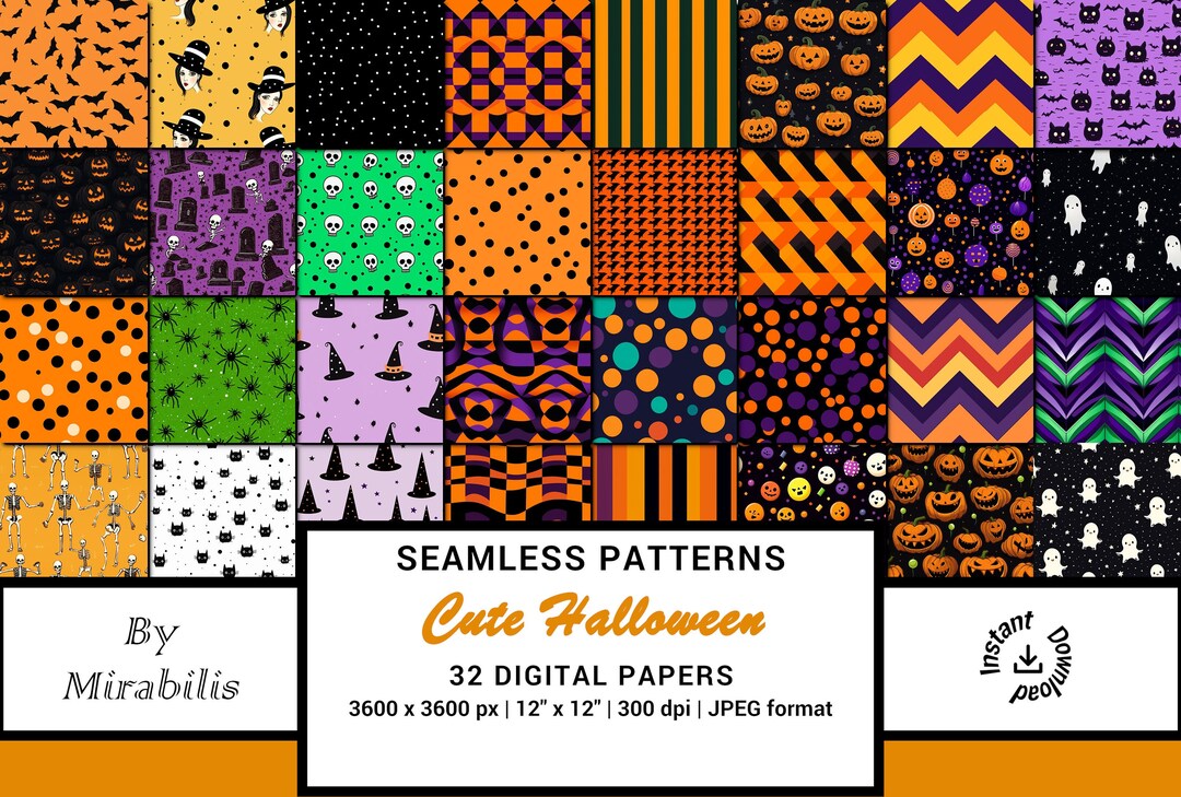 32 Cute Halloween Digital Papers | Halloween Seamless Patterns ...