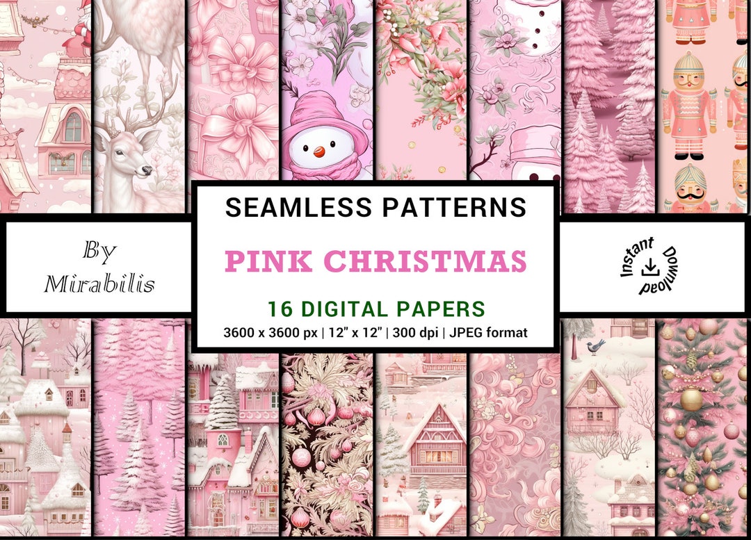 Pink Christmas Digital Papers | Christmas Seamless Patterns ...