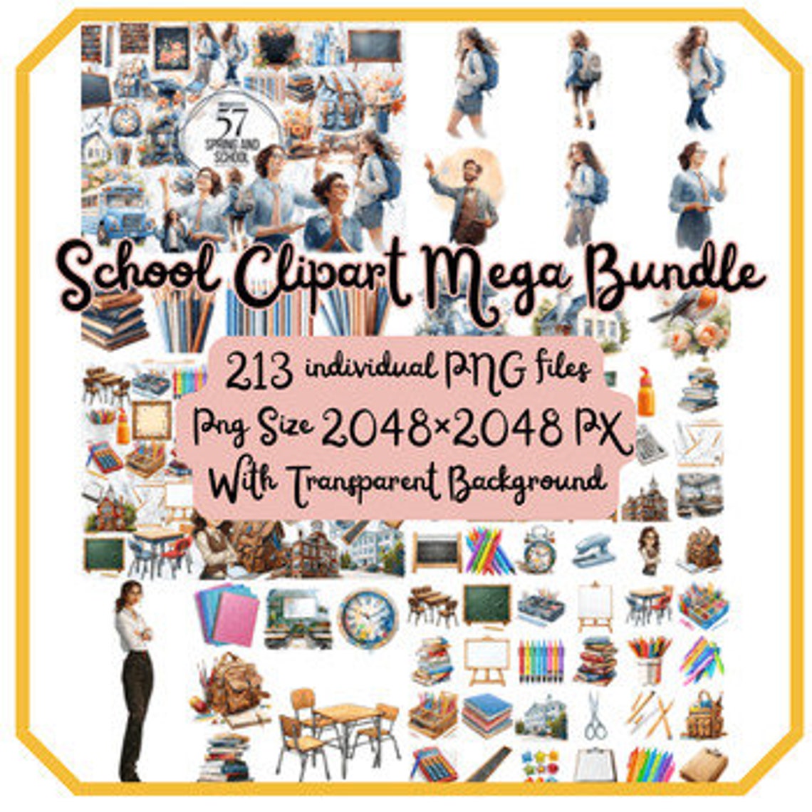 School Supplies Clipart-school Supply Cuties Clipart MEGA Set - Etsy