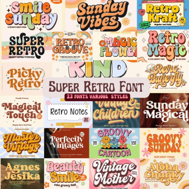 Retro Groovy Font Bundle,hippie Vibes Font Bundle,vintage,cricut Fonts ...