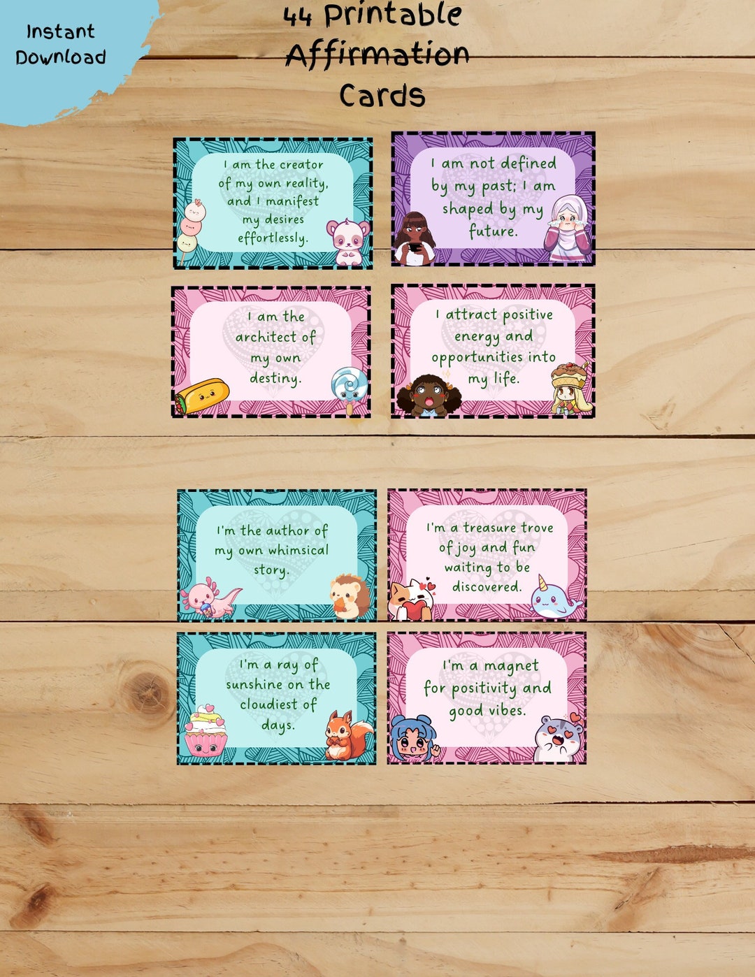 Printable Affirmation Cards Kawaii. 32 Printable Positive Affirmation ...