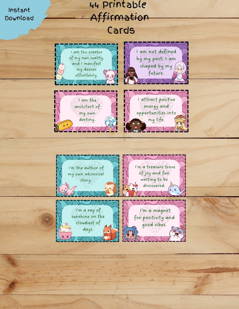 Printable Affirmation Cards Kawaii. 32 Printable Positive Affirmation ...
