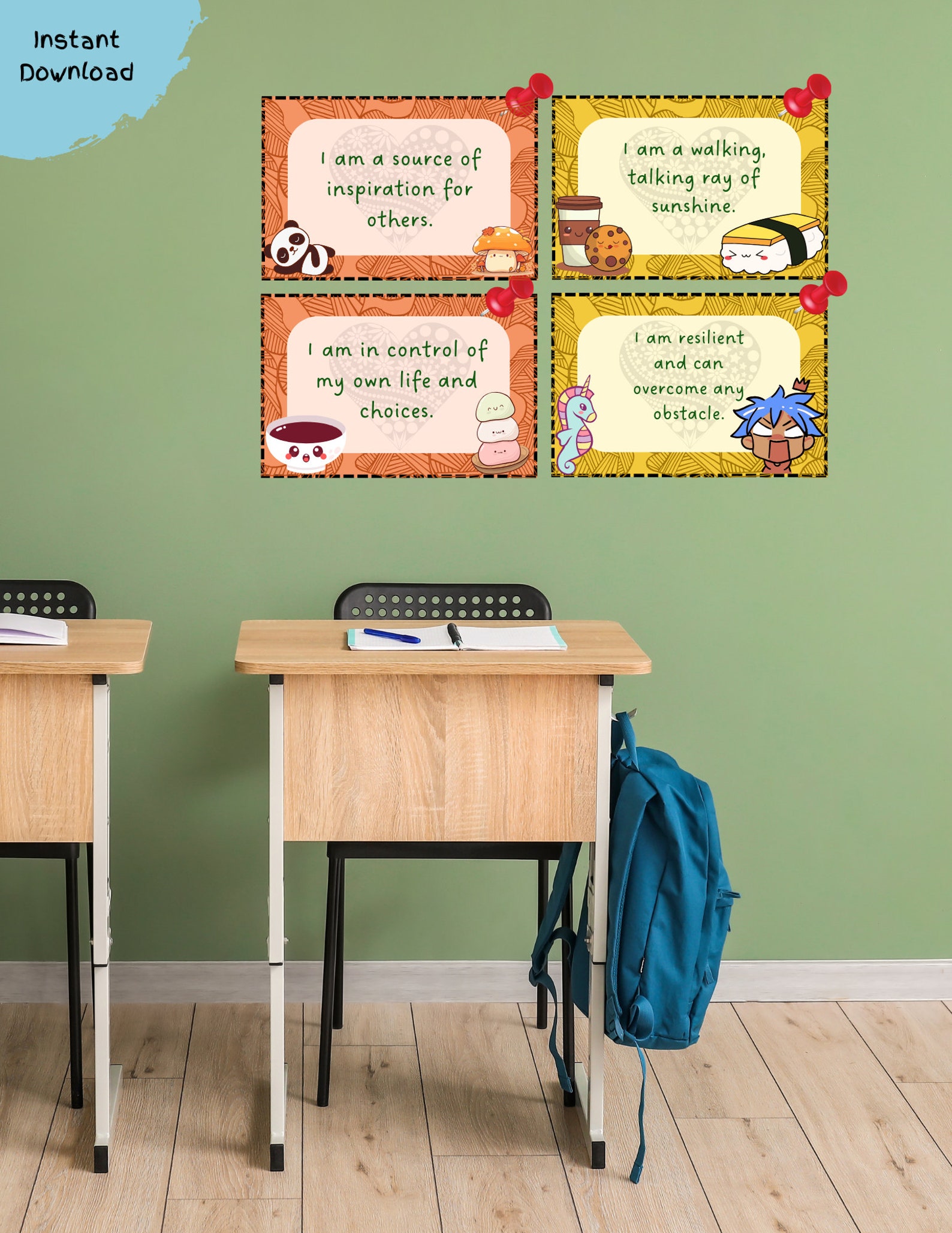 Printable Affirmation Cards Kawaii. 32 Printable Positive Affirmation ...