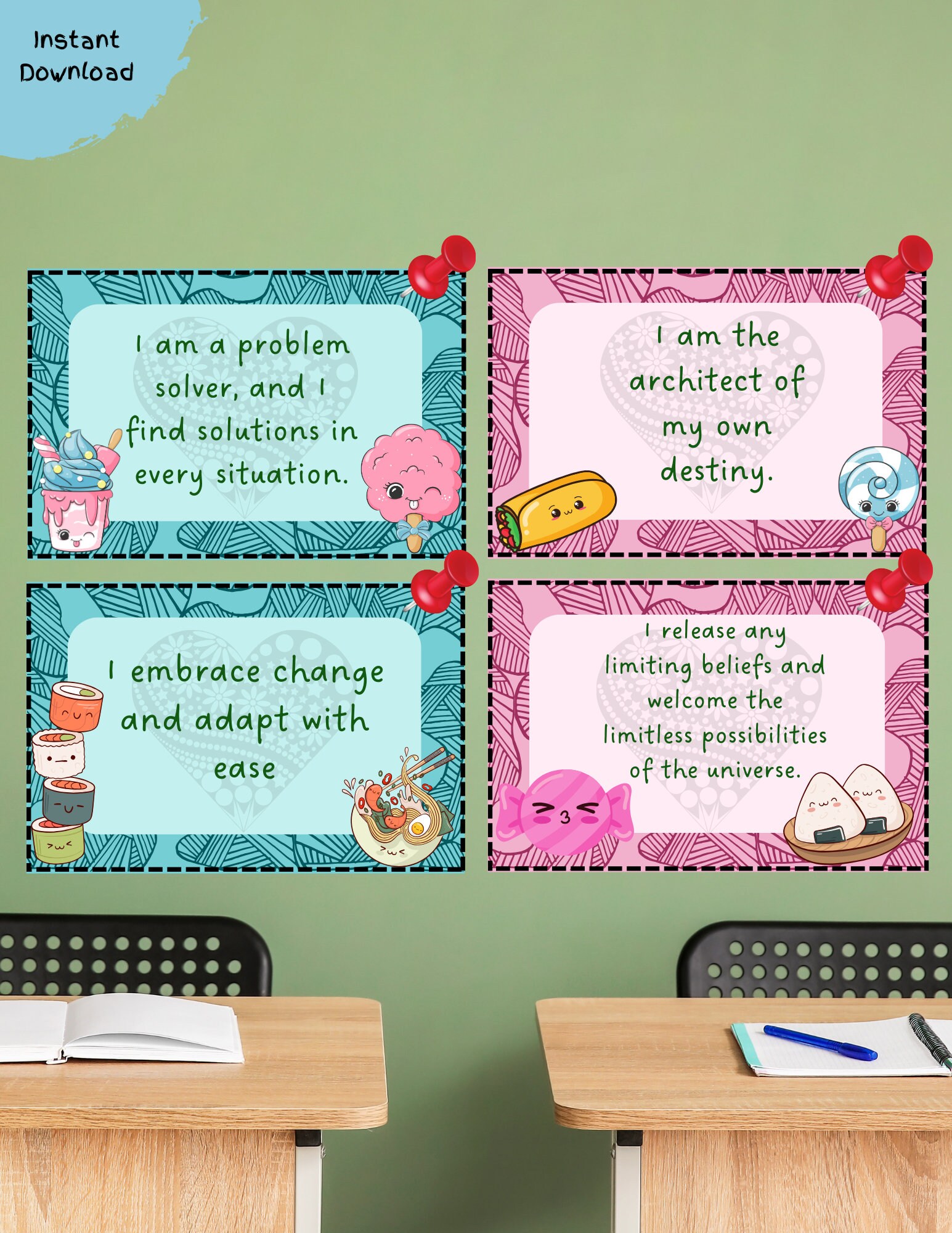 Printable Affirmation Cards Kawaii. 32 Printable Positive Affirmation ...