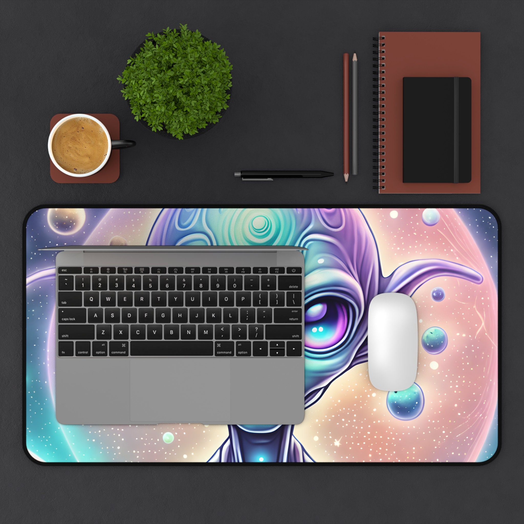 Pastel Cute Cosmic Alien Deskmat, Kawaii Desk Accessory, Space-themed ...
