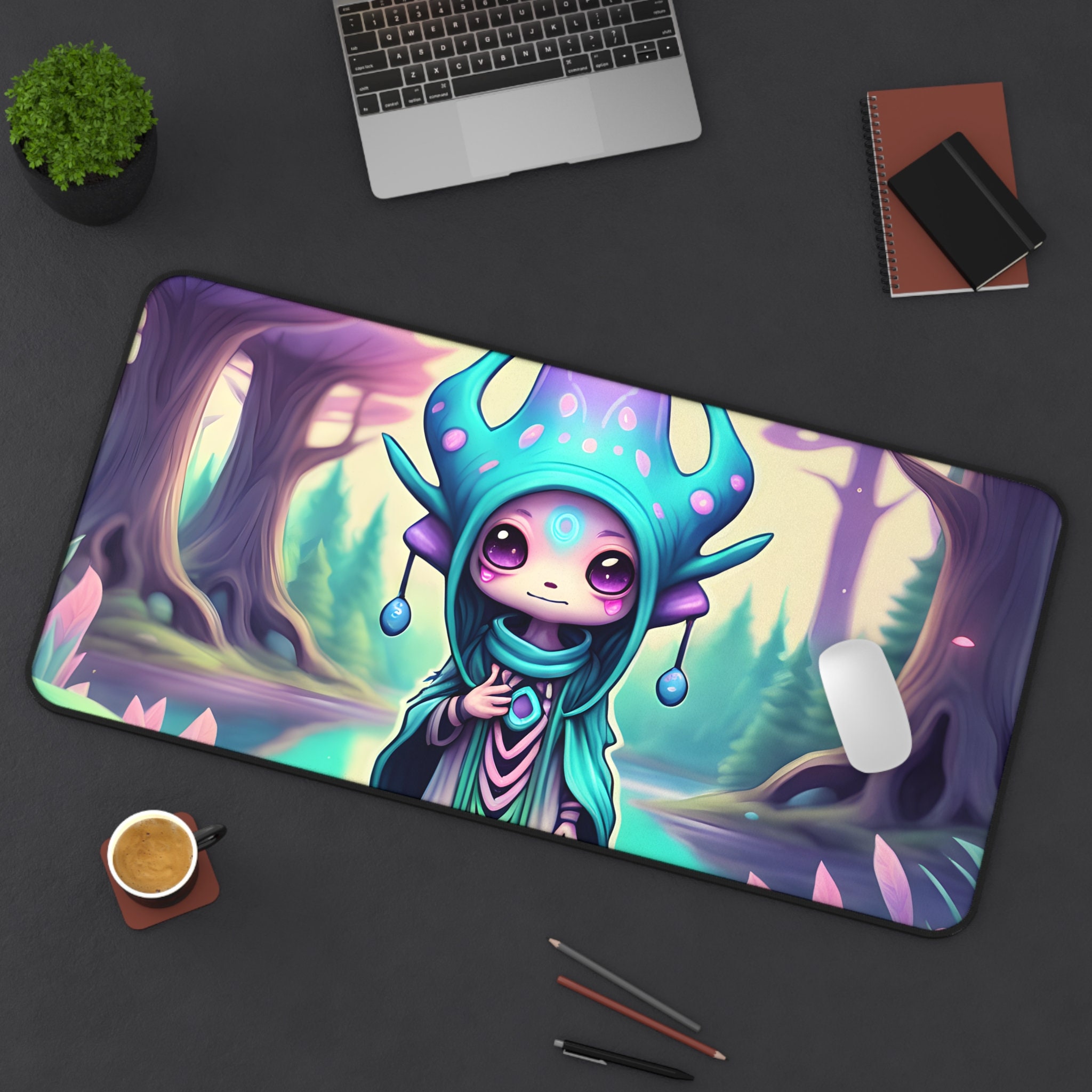 Cute Cosmic Alien Desk Mat, Kawaii Cosmic Themed Gaming Mouse Pad, Pink ...