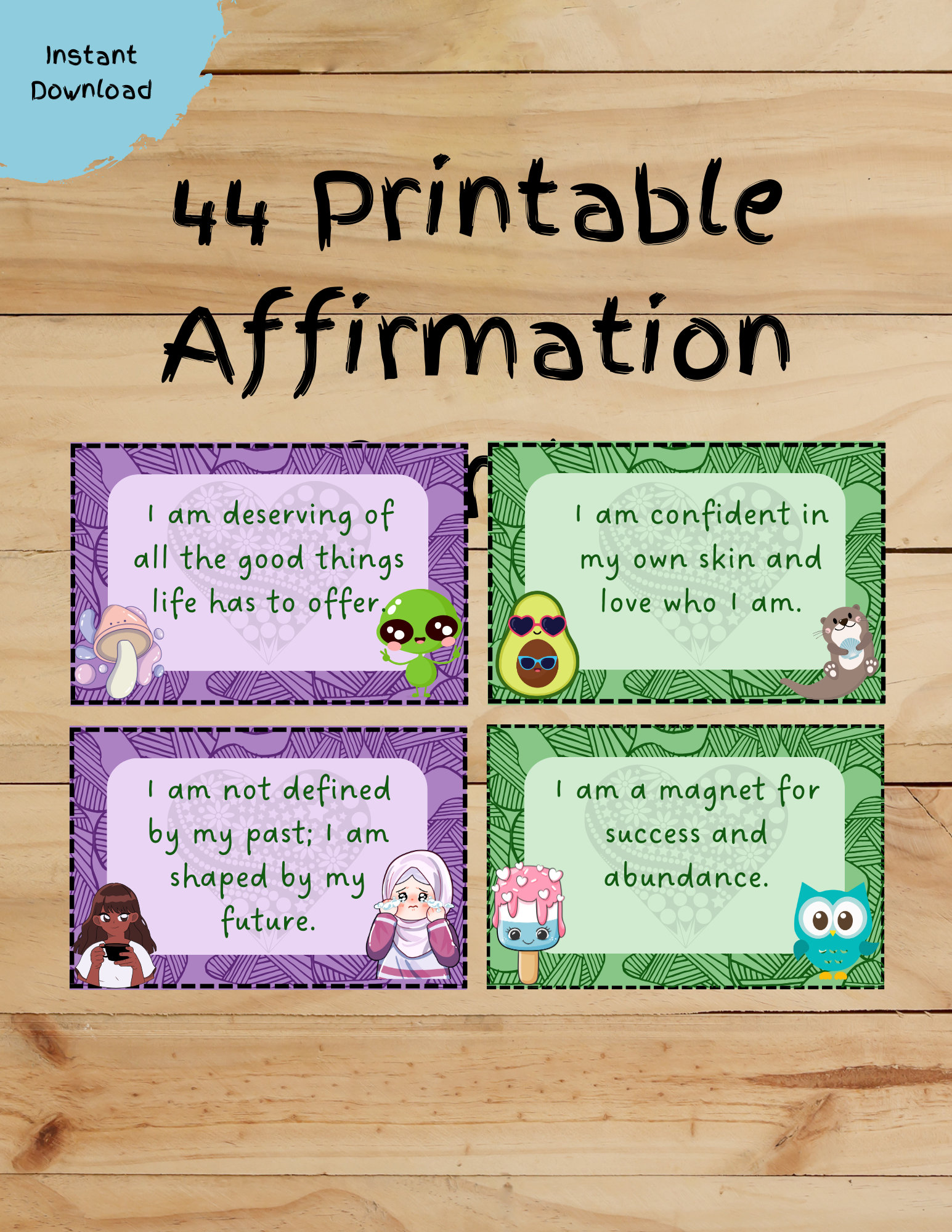 Printable Affirmation Cards Kawaii. 32 Printable Positive Affirmation ...