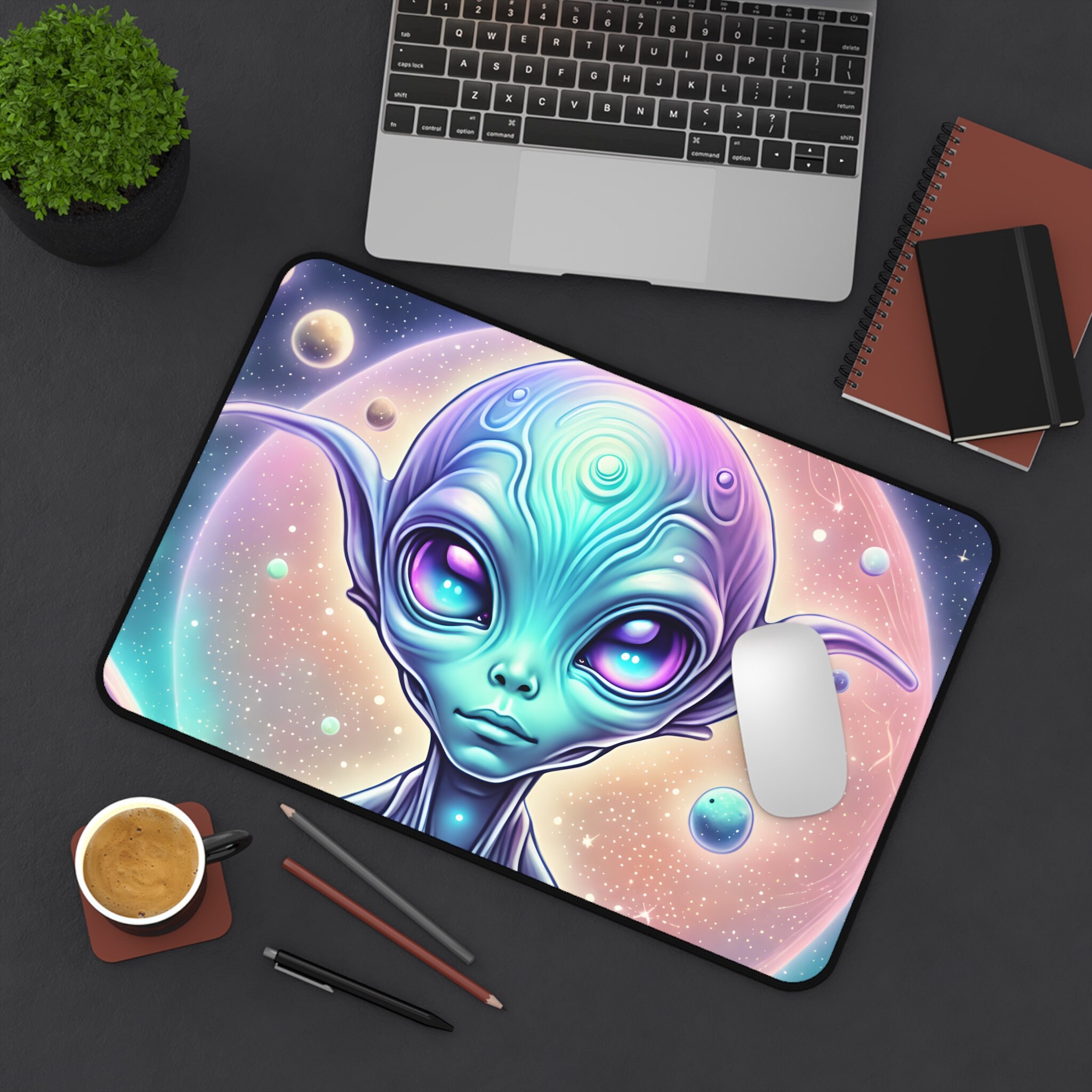 Pastel Cute Cosmic Alien Deskmat, Kawaii Desk Accessory, Space-themed ...