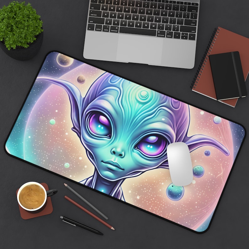 Pastel Cute Cosmic Alien Deskmat, Kawaii Desk Accessory, Space-themed ...