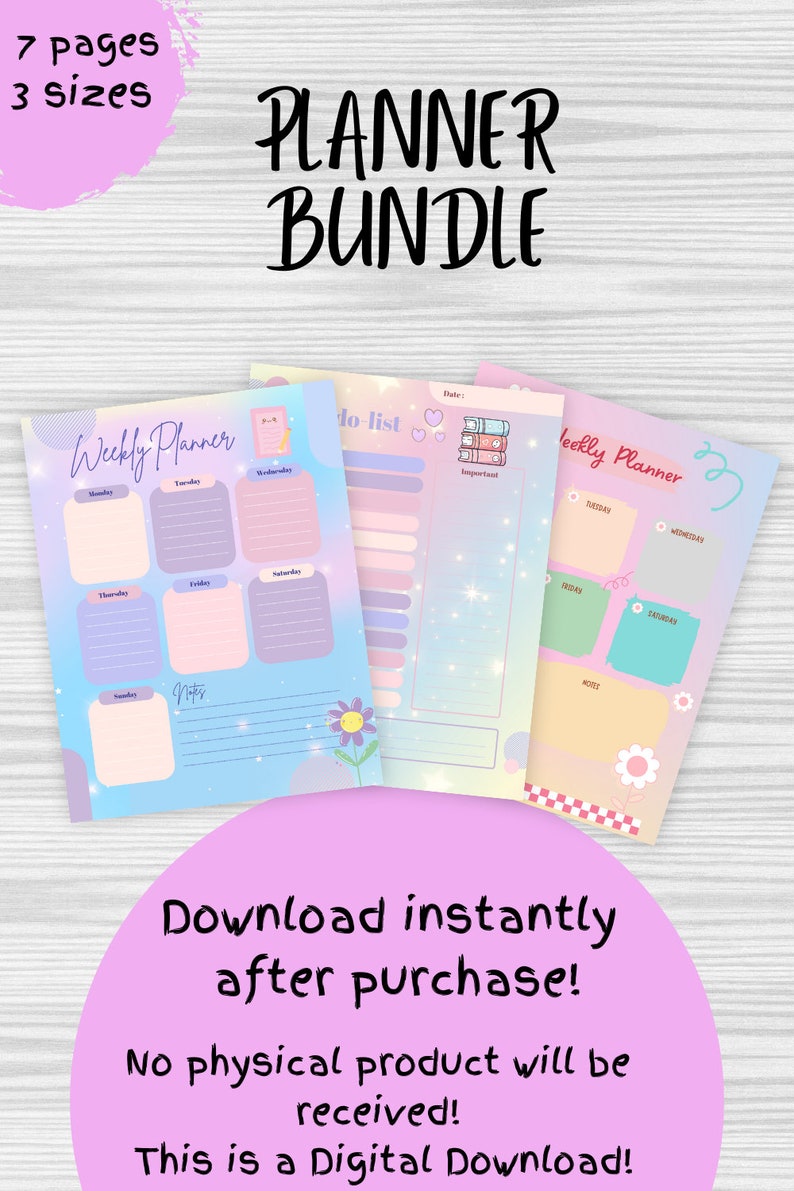 Pastel Kawaii Planner Bundle Kawaii, Witch, Weekly, Daily Planner ...