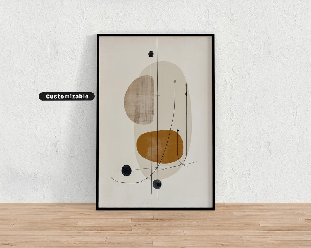 Abstract Beige Shape With Line and Dot on Clean White Poster, Neutral ...