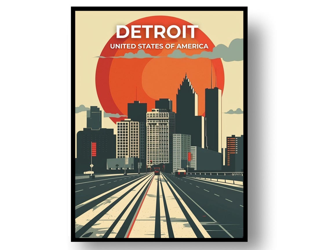 Detroit Travel Poster: Minimalist Design - Framed or Digital Download ...